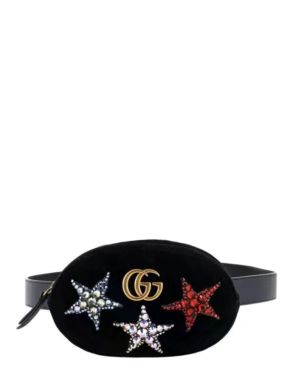 Gucci Gg Marmont Embellished Matelasse Velvet Belt Bag - Black