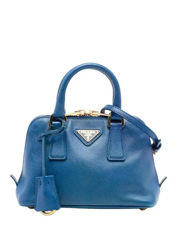 Prada Mini Saffiano Lux Promenade Satchel - Blue