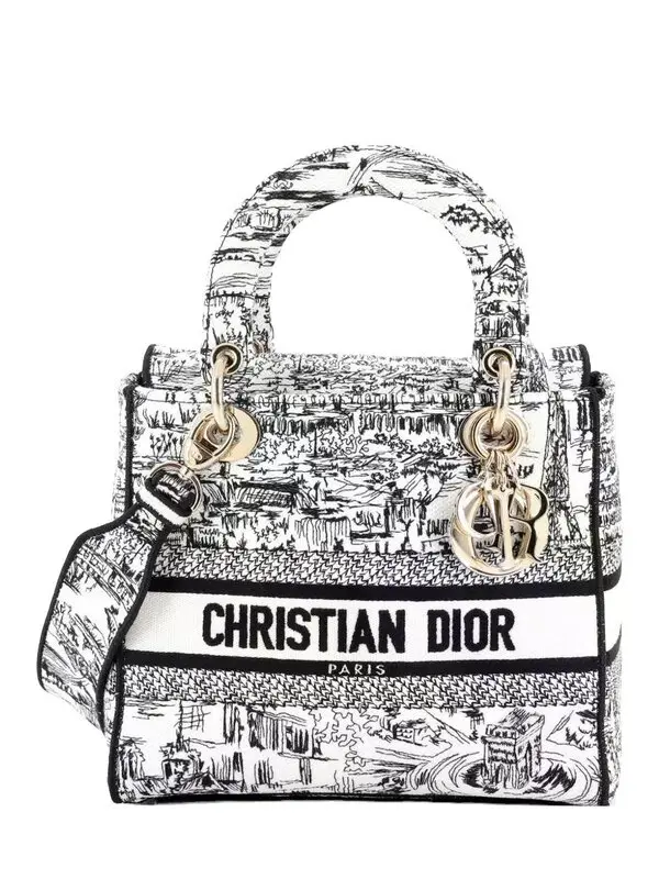 Dior Lady D-lite Embroidered Canvas Satchel - White