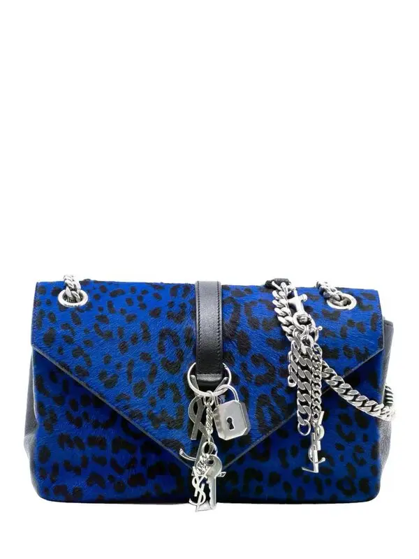 Saint Laurent 2015 Pony Hair Leopard Print College Shoulder Bag - Blue