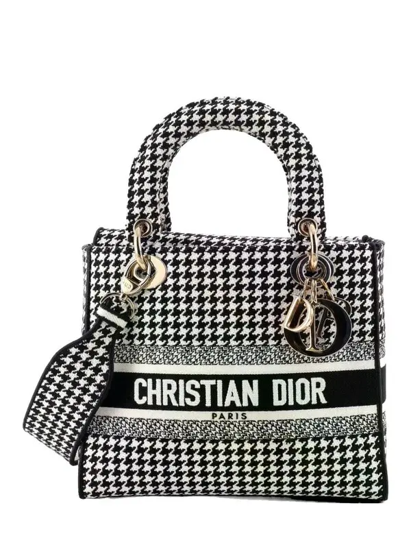 Dior Lady D-lite Houndstooth Canvas Medium Shoulder Bag - Black