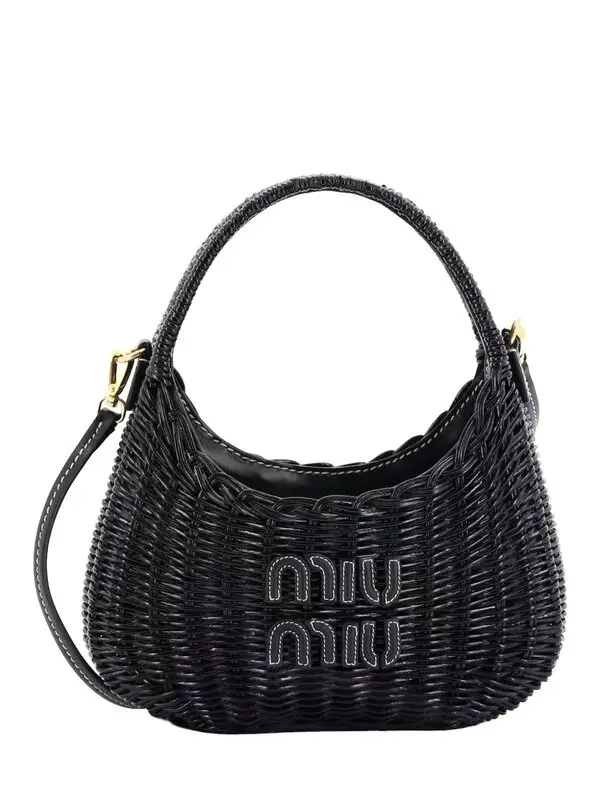 Miu Miu Wander Hobo Wicker Mini Shoulder Bag - Black
