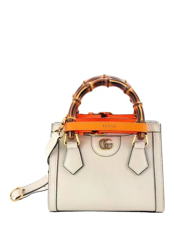Gucci Diana Mini Bamboo Handle Leather Tote Crossbody Bag - White