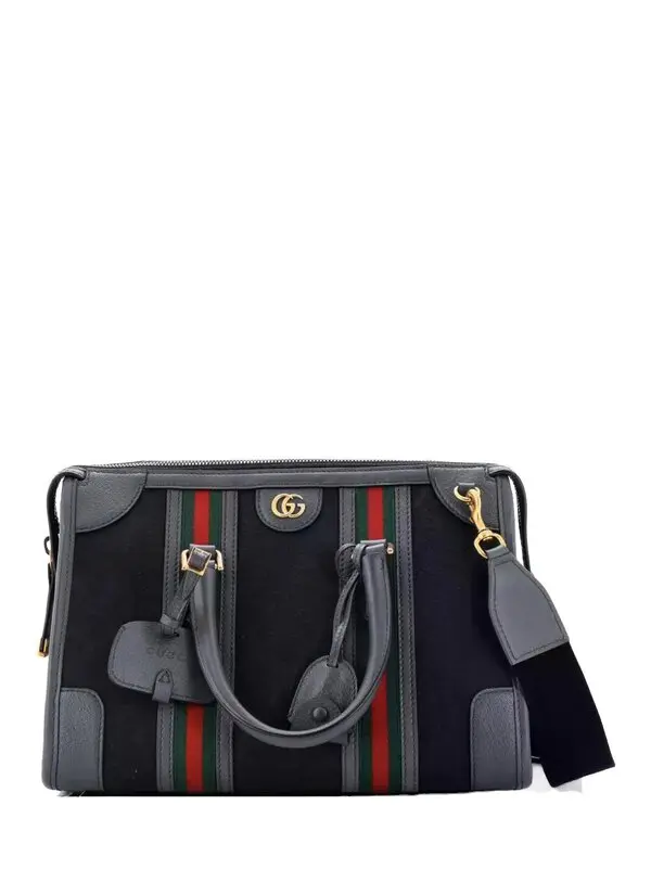 Gucci Bauletto Top Handle Bag Gg Canvas And Leather Medium Satchel - Black