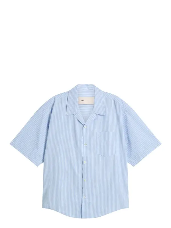 Ami Short Sleeve Boxy Shirt - Bleu Cachemire/blanc