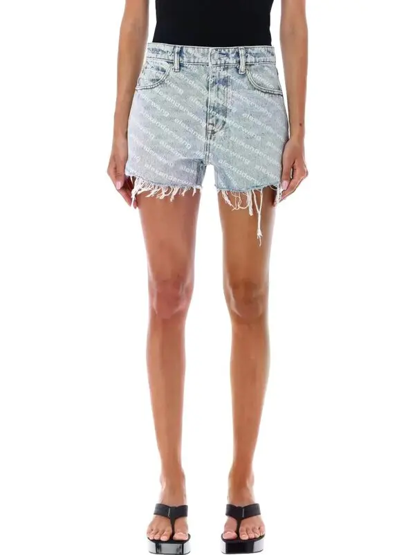 Alexander Wang Logo-print Frayed Hem Shorts - Blue
