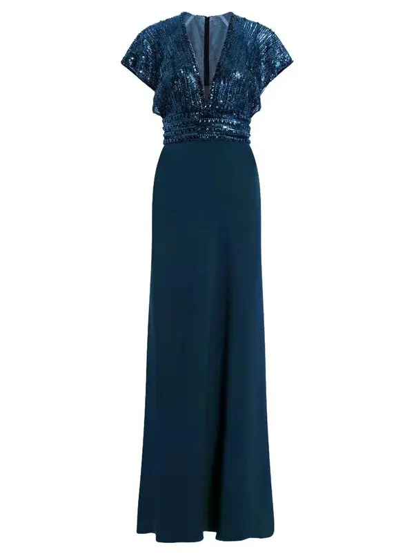 Jenny Packham Sequin V-neck Dress - Blue