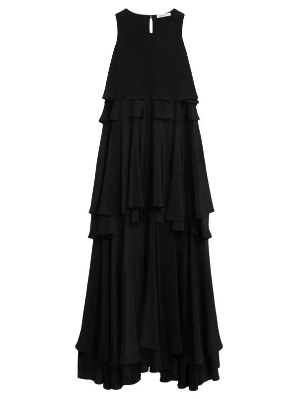 Ami Ruffled Sleeveless Midi Dress - Black