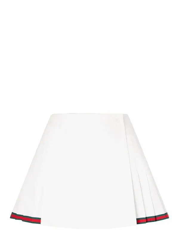 Gucci Webbing-trimmed Pleated Cotton-poplin Mini Skirt - White