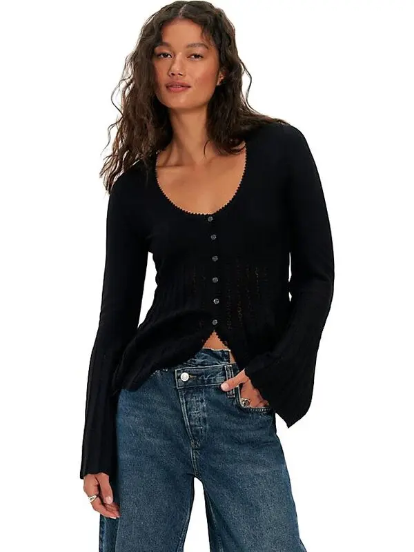Free People Breaking Point Babydoll Cardigan - Black
