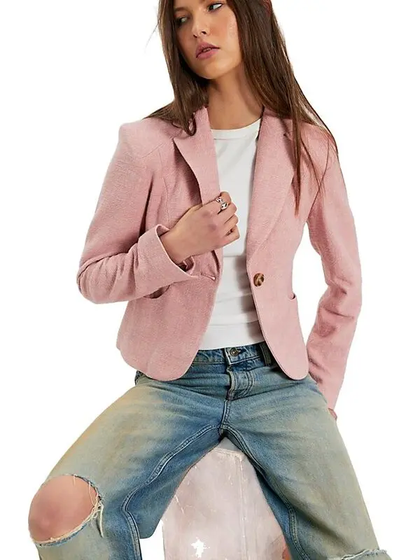 Free People Textured Blazer With Tortoiseshell Button Closure - Pink