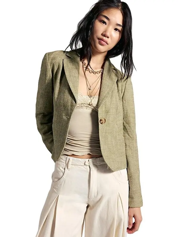 Free People Textured Blazer With Tortoiseshell Button Closure - Sage