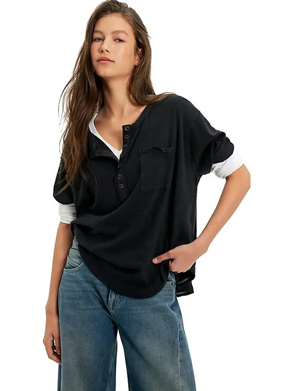 Free People We The Free Aspen Henley Tee - Black