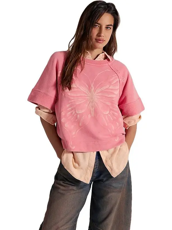 Free People Dahlia Short Sleeve Pullover - Vintage Rosey Combo