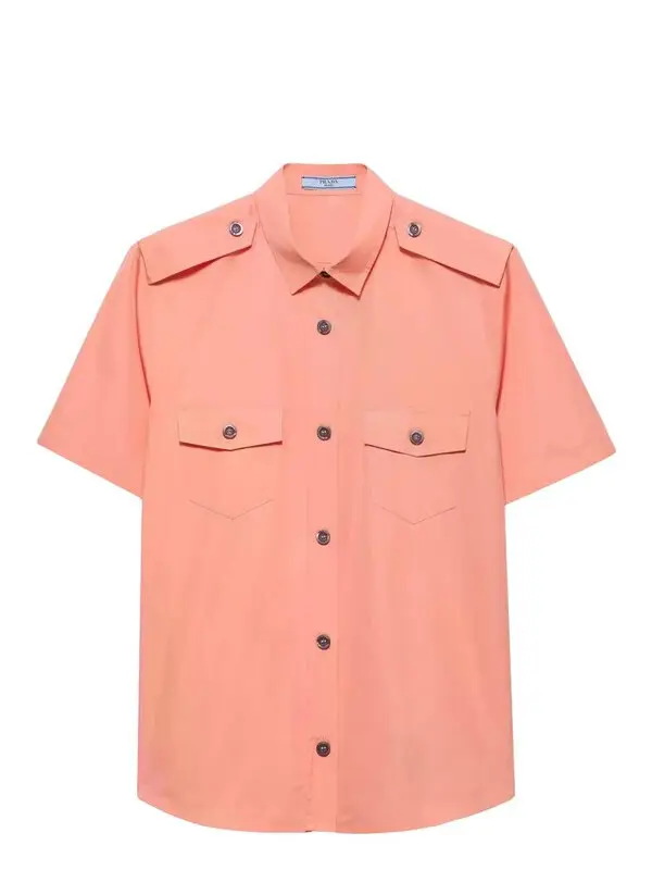 Prada Cotton Poplin Shirt With Classic Collar And Pockets - Pink