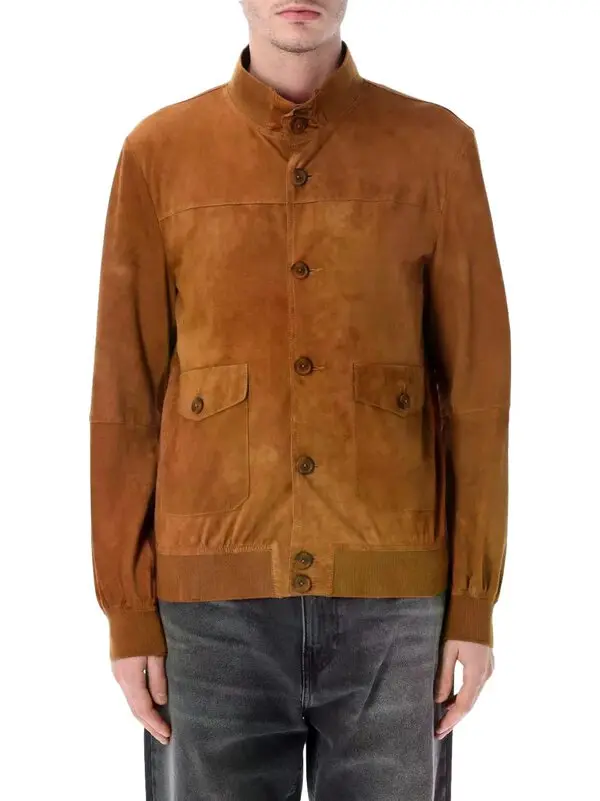 SWORD 6644 Buttoned Leather Jacket - Brown
