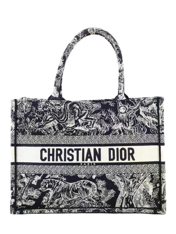 Dior Book Embroidered Canvas Medium Tote Bag - Blue