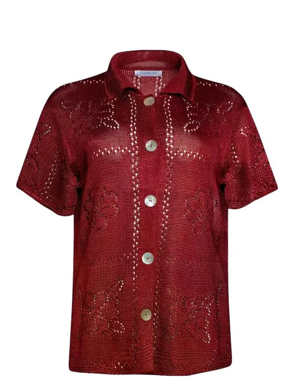 Calle Del Mar Floral Open Knit Shirt - Red
