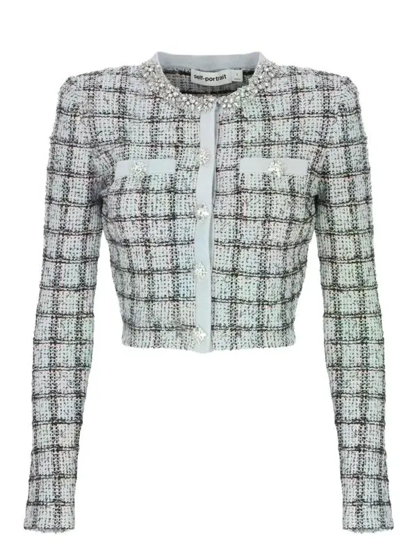 SELF-PORTRAIT Check-pattern Cardigan - Blue
