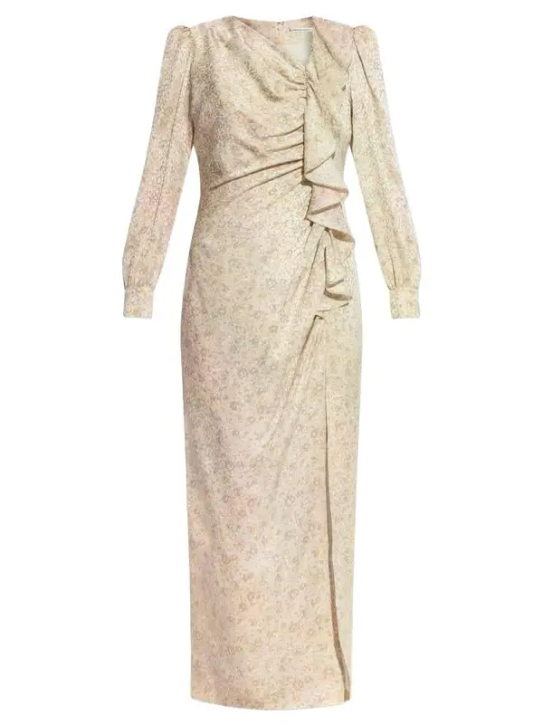 Alessandra Rich Floral-print Ruffled Evening Dress - Neutrals