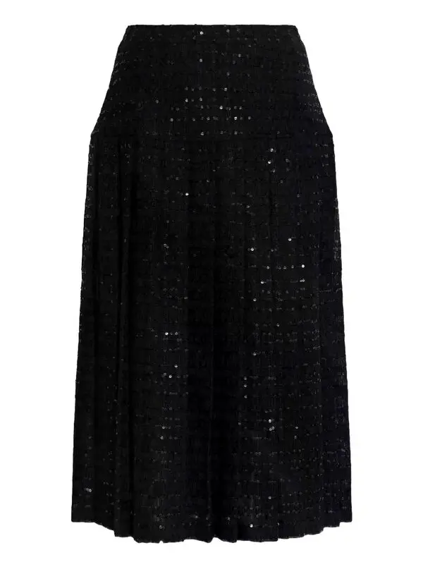 Alessandra Rich Sequin Slit Pleated Skirt - Black