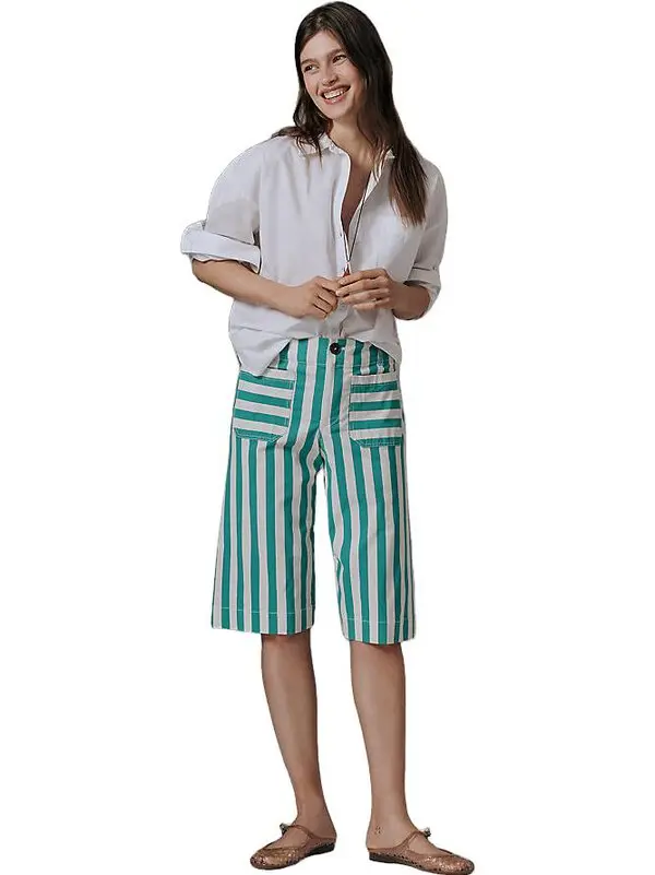Maeve The Colette Longline Shorts - Green Stripe