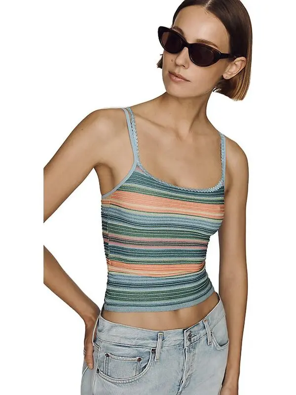 LYREBIRD Striped Sparkle Cropped Tank Top - Green Stripe