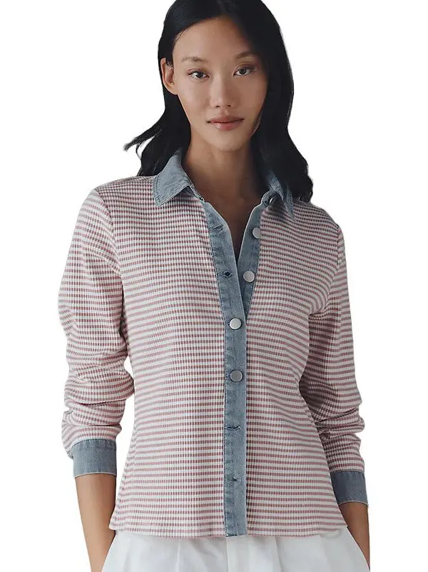 DOLAN LEFT COAST Denim Mixed Cardigan Top - Pink Stripe