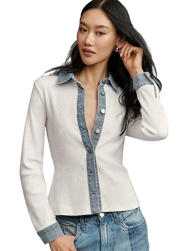 DOLAN LEFT COAST Denim Mixed Cardigan Top - White