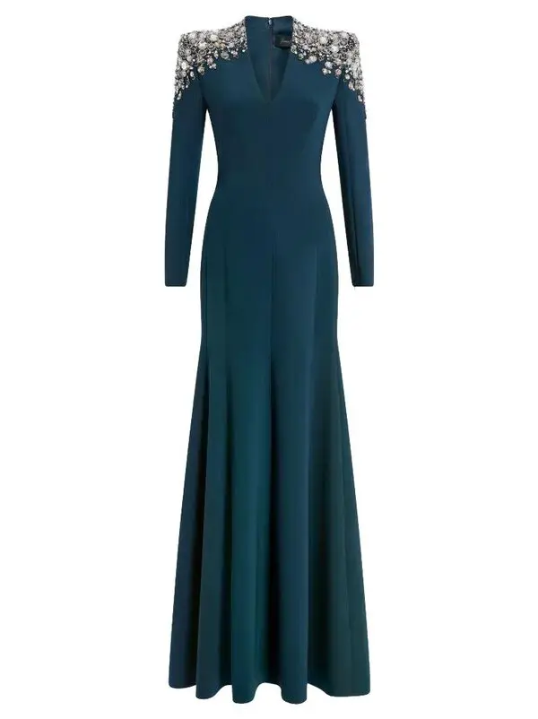 Jenny Packham Nila Embellished V-neck Maxi Dress - Blue