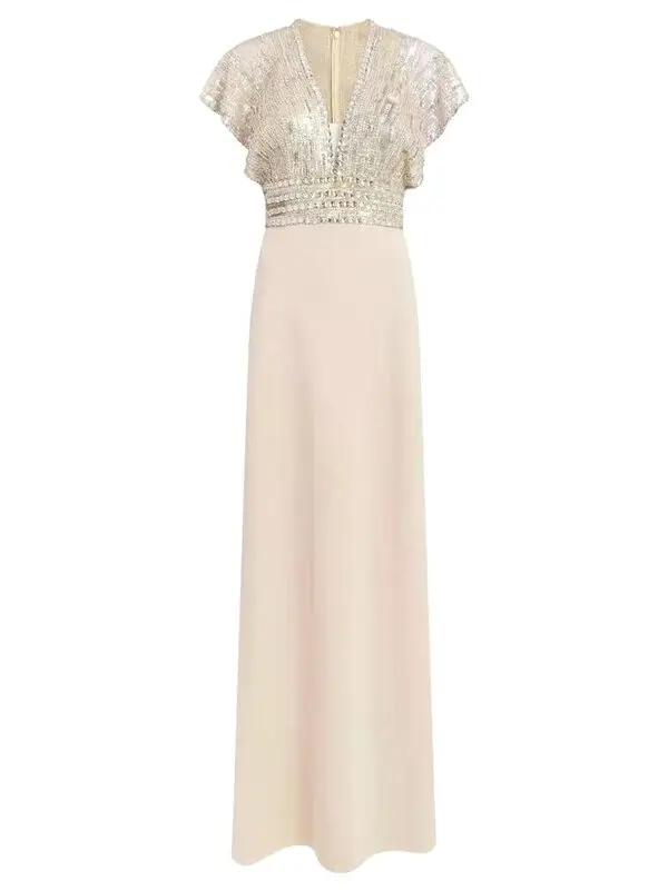 Jenny Packham Cary Sequin V-neck Dress - Neutrals