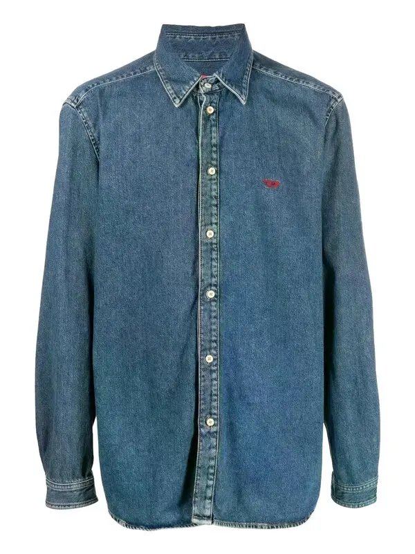 DIESEL® Logo-embroidered Denim Shirt - Blue
