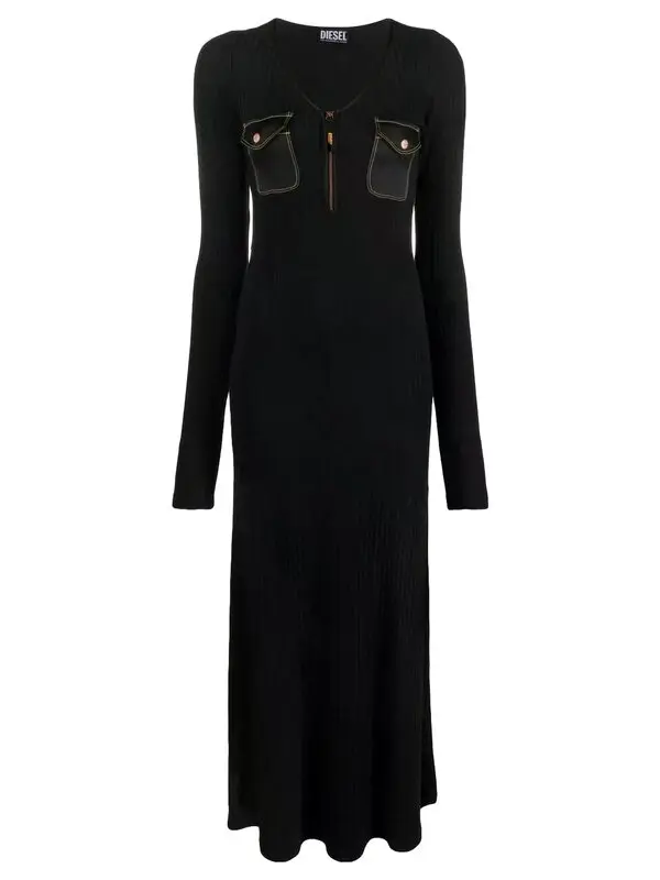 DIESEL® Pocket Detail Panelled Maxi Dress - Black