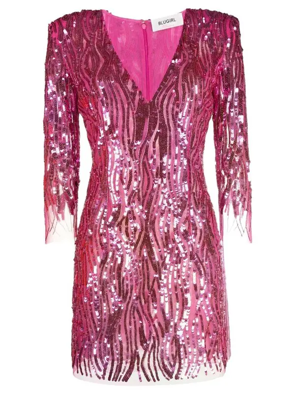 BLUGIRL Sequined V-neck Mini Dress - Pink