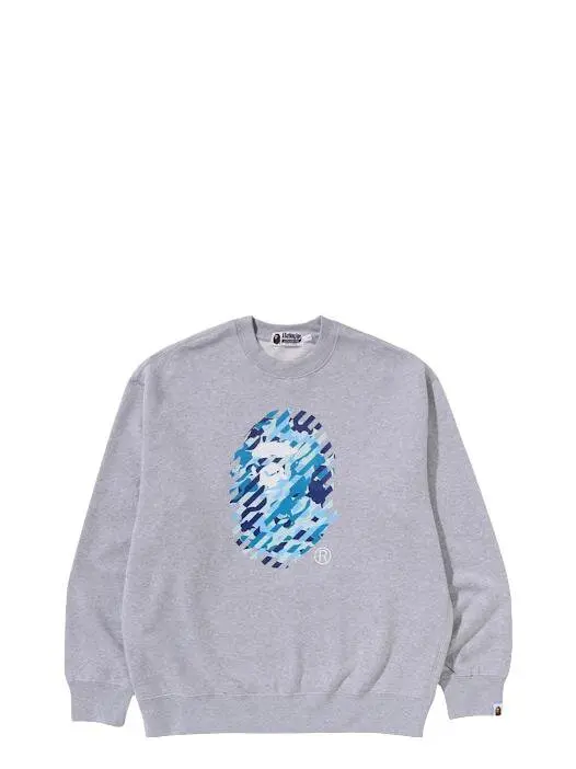 A BATHING APE Abc Camo Ape Head Crewneck Sweatshirt - Gray