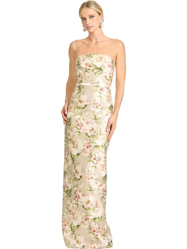 Sachin & Babi Sophia Printed Stretch Mikado Gown - Pewter Camellia