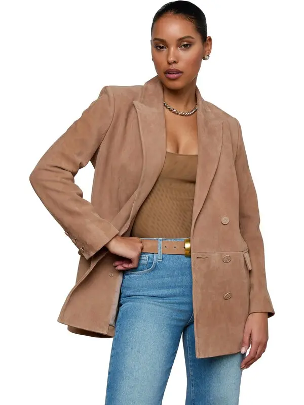 L'Agence Aimee Oversized Suede Blazer - Cappuccino