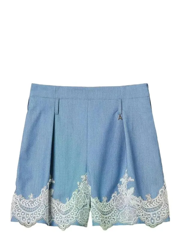 TWINSET Lace-trimmed Belted Shorts - Blue