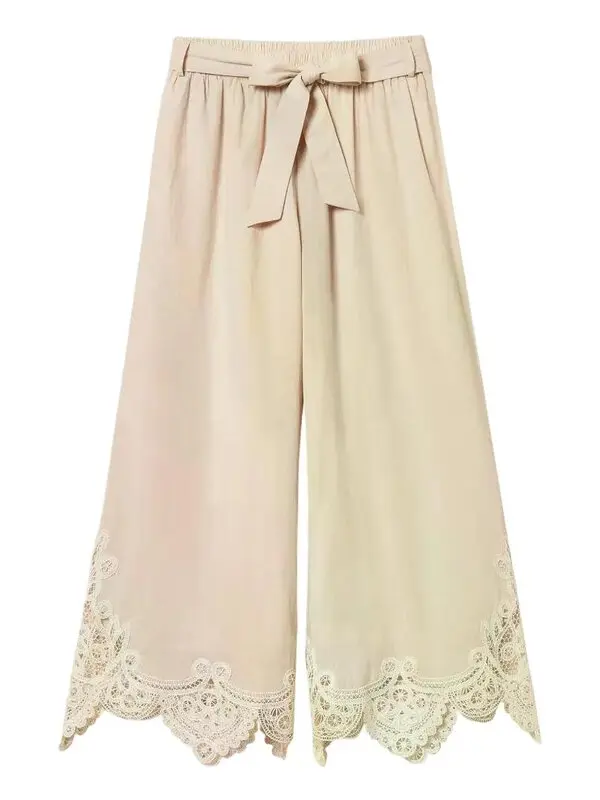 TWINSET Lace-trimmed Belted Trousers - Neutrals