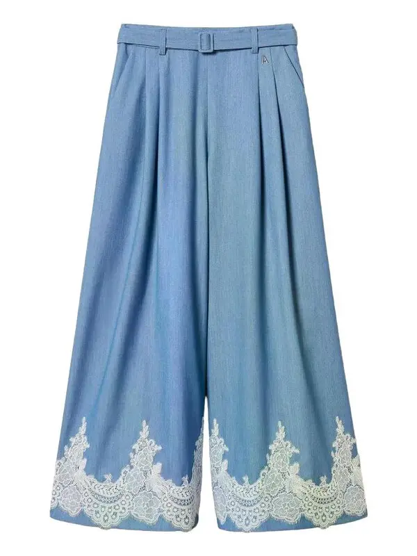 TWINSET Lace Detailed Palazzo Pants - Blue