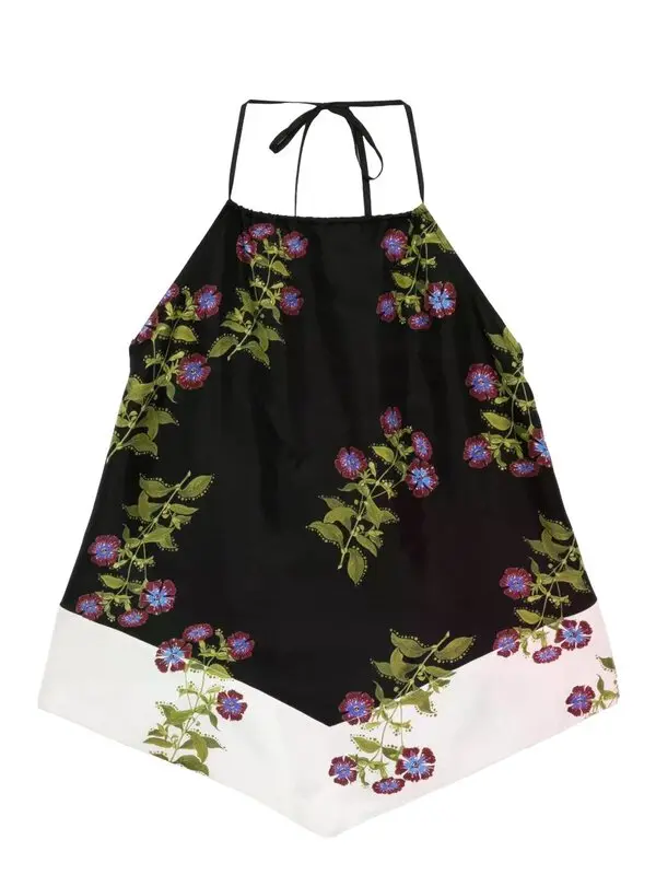 Cynthia Rowley Floral-print Strapless Top - Black