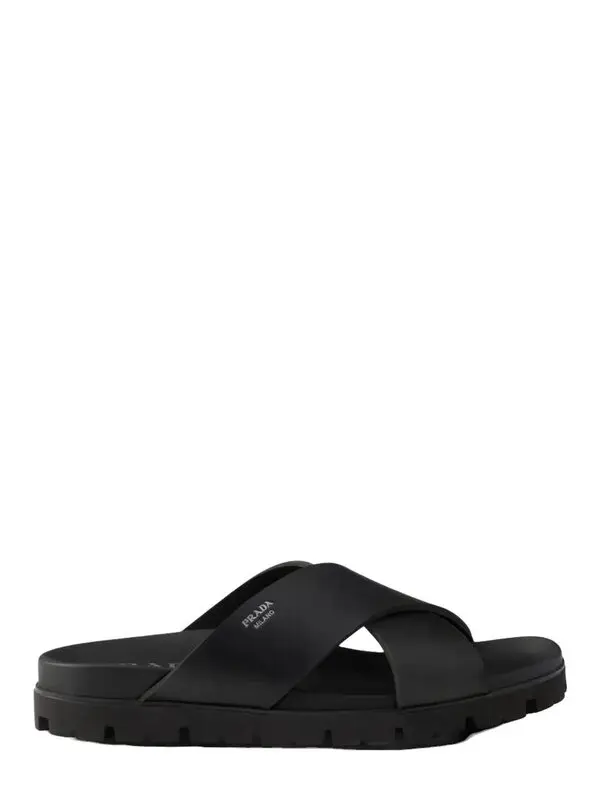 Prada Crisscross Rubber Slides - Black