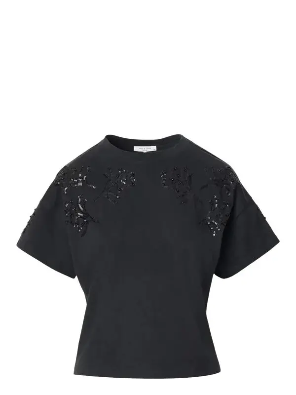 Rag & Bone Beaded Floral Boxy T-shirt - Black