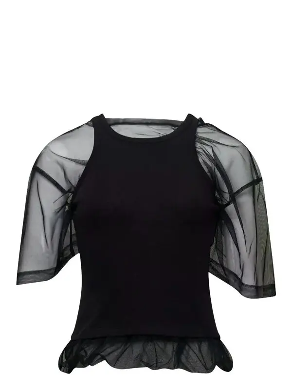YCH Mesh-layered Blouse - Black
