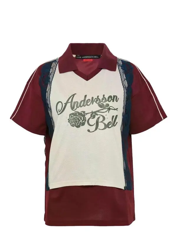 Andersson Bell Lace-trim Polo-collar T-shirt - Red