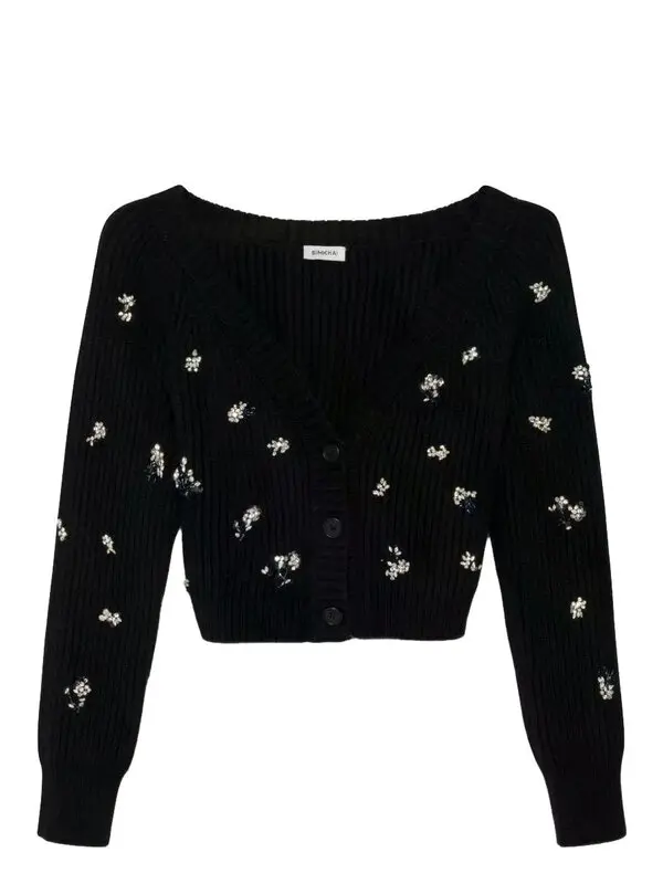 Simkhai Floral-embellished Ribbed Cardigan - Black