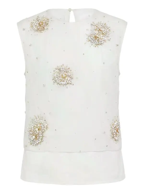 WALES BONNER Floral Beaded Sequin Top - White