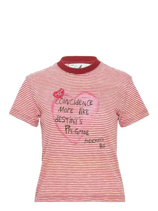 Andersson Bell Striped T-shirt With Heart Detail - Red