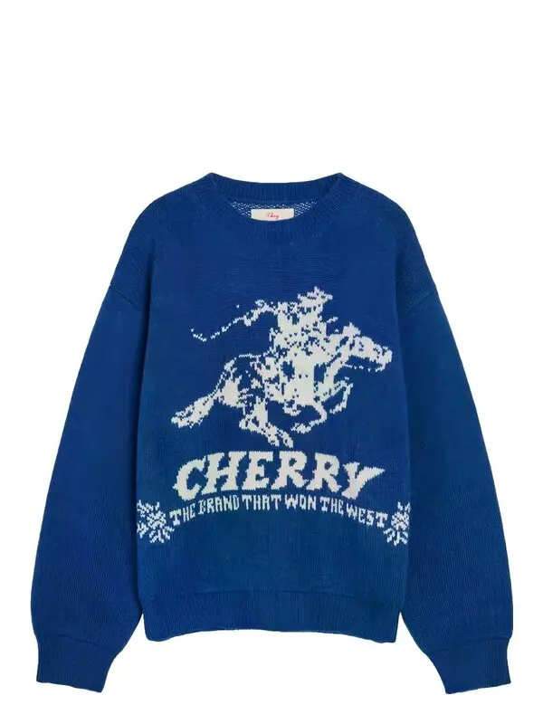 CHERRY LA Intarsia Round-neck Sweater - Blue