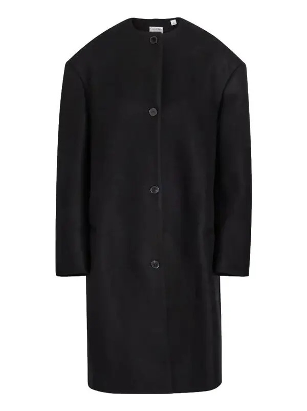 Calvin Klein Collarless Button Coat - Black